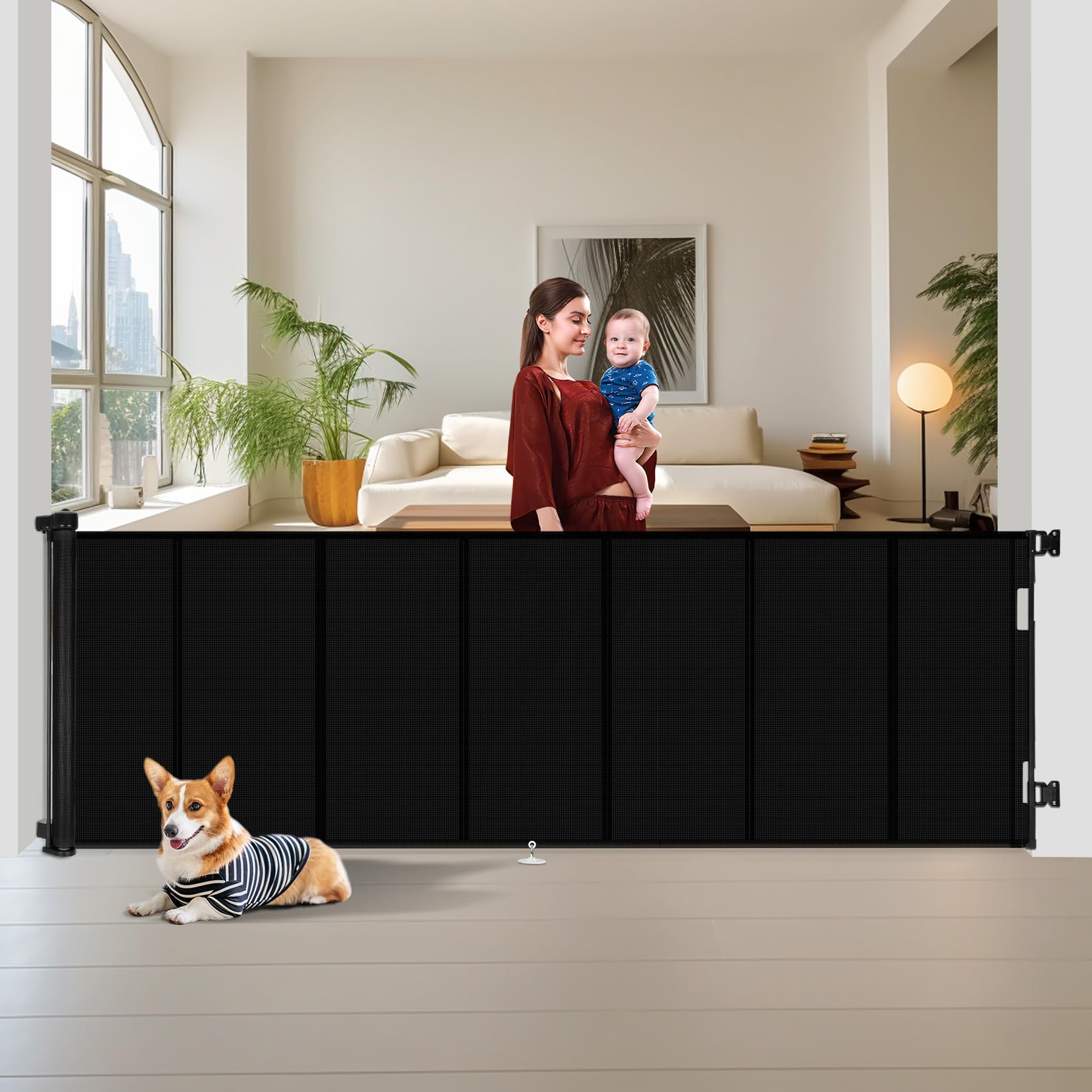 Upgraded 150 inch Retractable Baby Gates Extra Wide with Reinforced ...