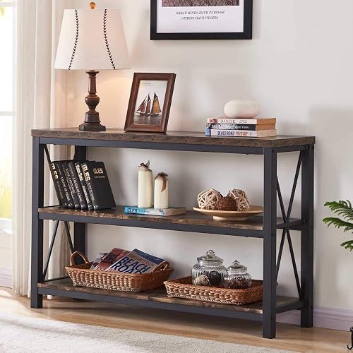 BON AUGURE Industrial Sofa Console Table for Entryway, 3 Tier Foyer ...