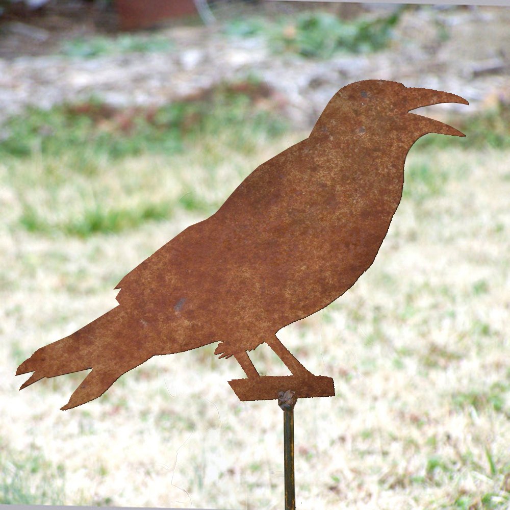 Amazon.com: Crow garden stake - Rusted metal bird art - Raven flowerbed ...