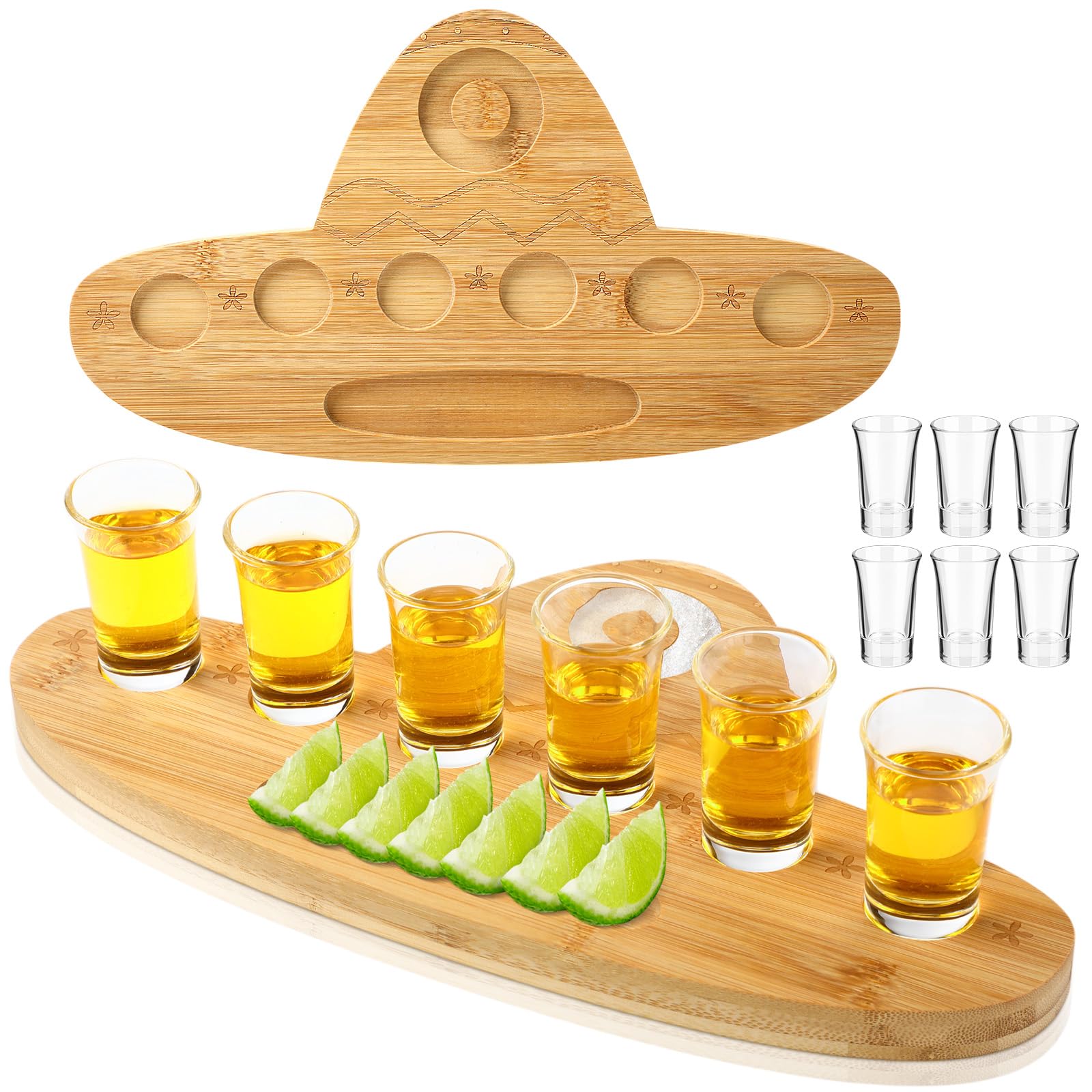 Funnymoom Mexican Tequila Shot Board with Glasses Set Fiesta Wooden ...