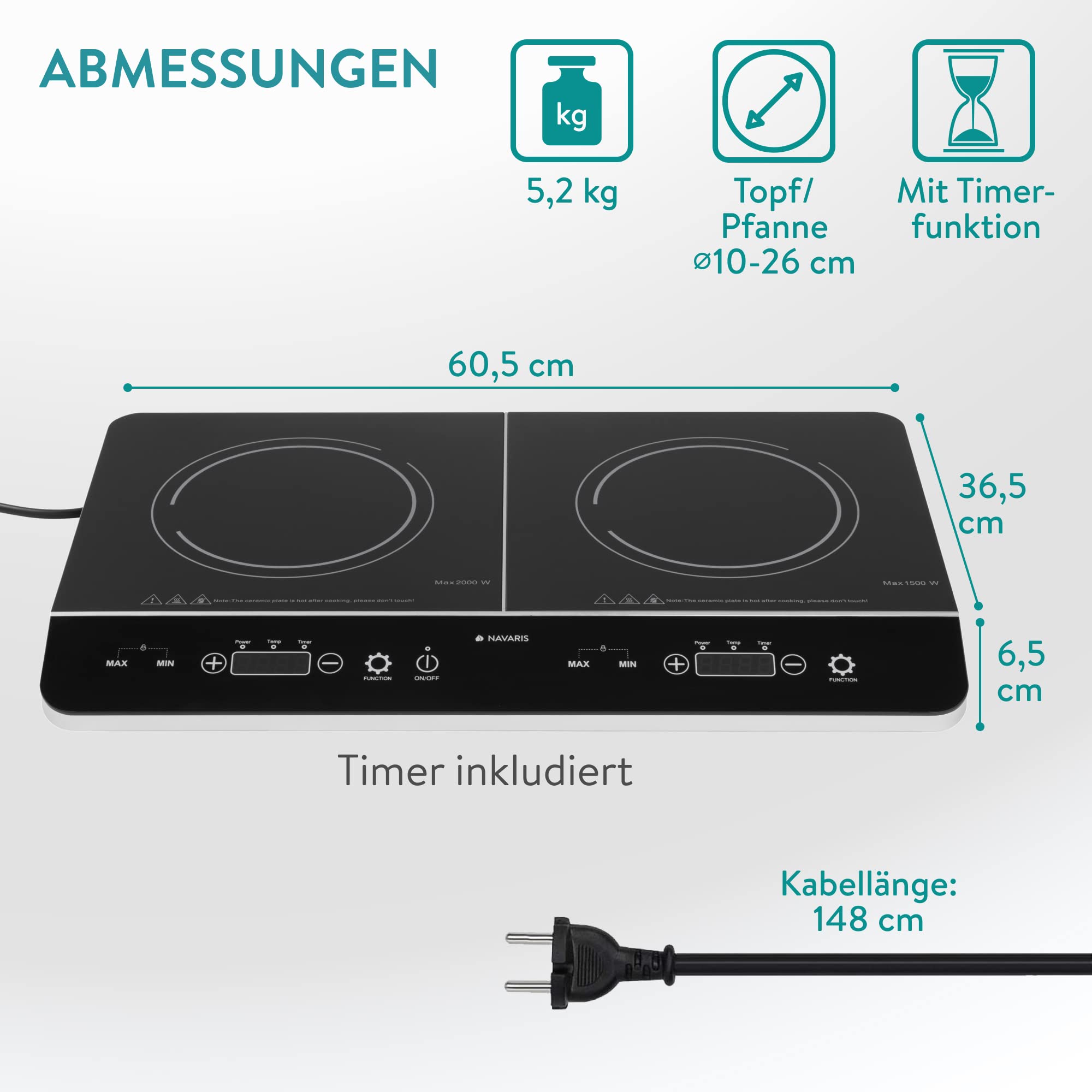 Mua Navaris 2 Plates Induction Hob - Mobile with 3500 Watt - Portable ...