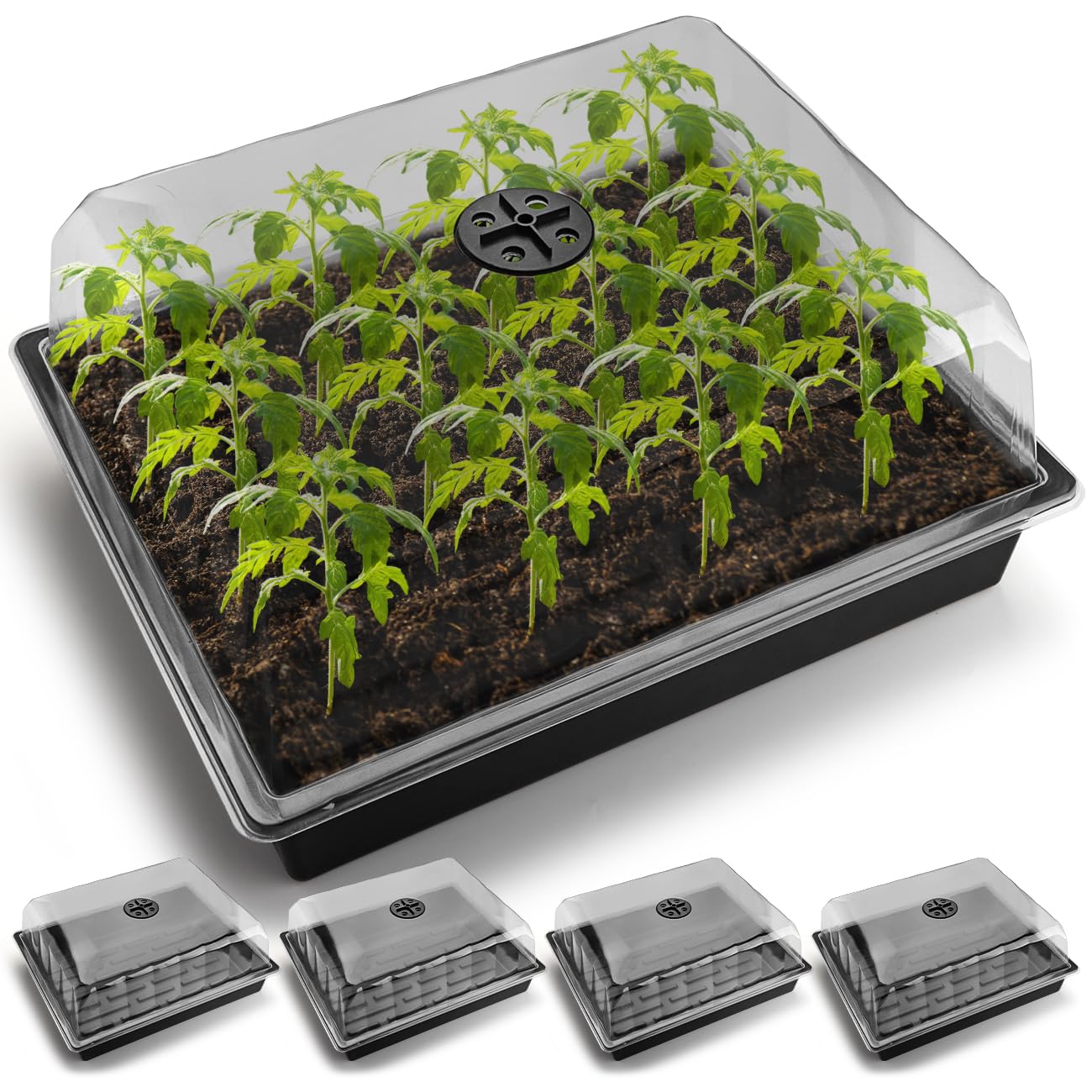 RooTrimmer Leak-Proof Seed Starter Trays with 4" Humidity Dome & Drip ...