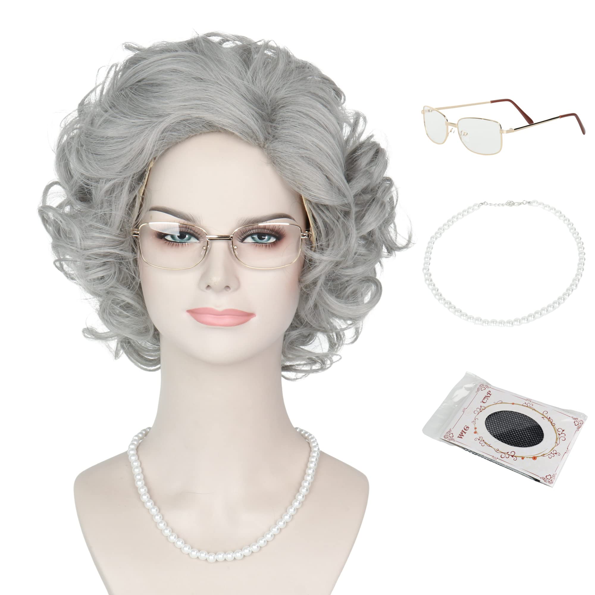 MISS U HAIR Old Lady Wig and Accessories Grandma Granny Costume Wig ...