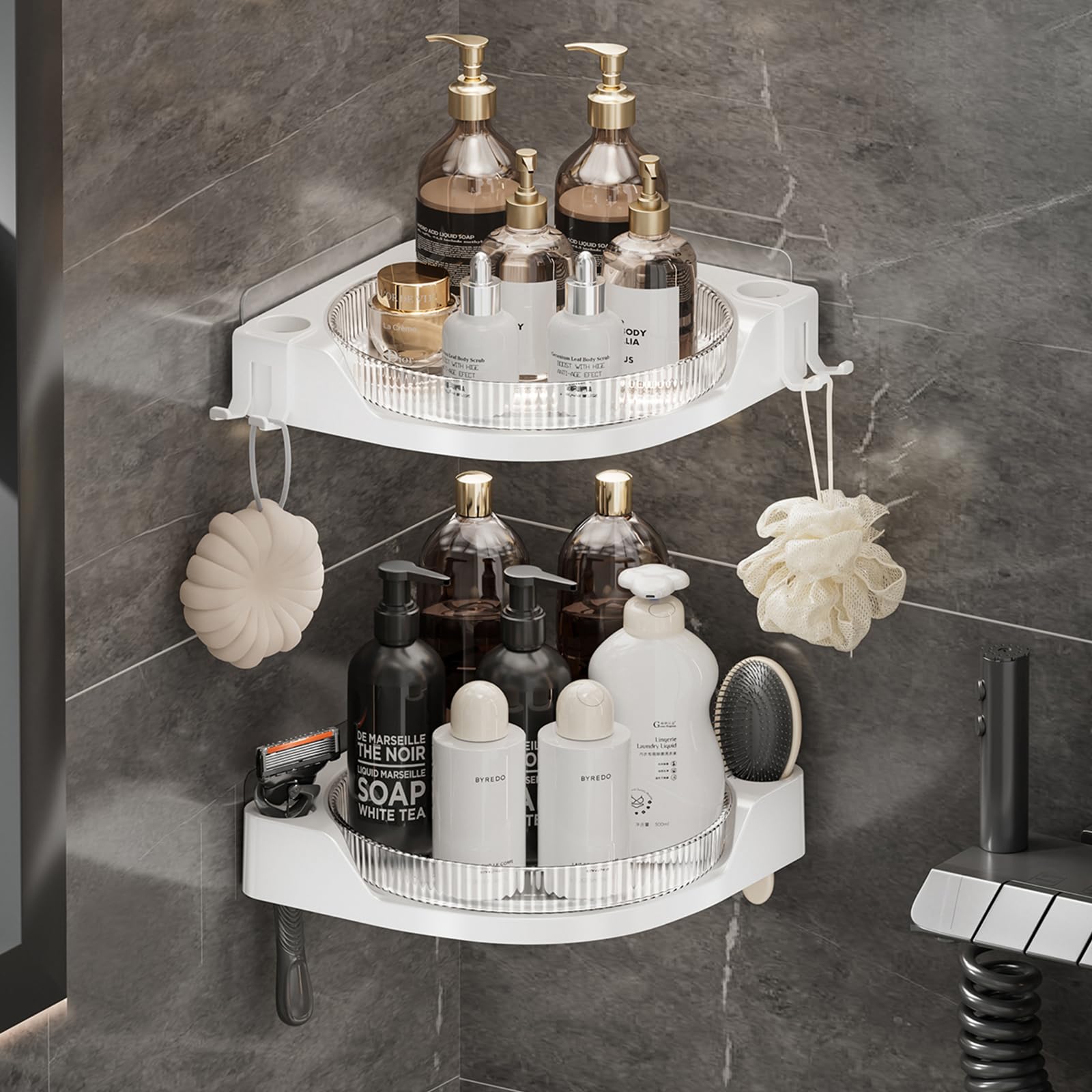 DOADW Corner Shower Organizer - 360° Rotating 2 Tier Lazy Susan Shower Caddy Corner Bathroom ...