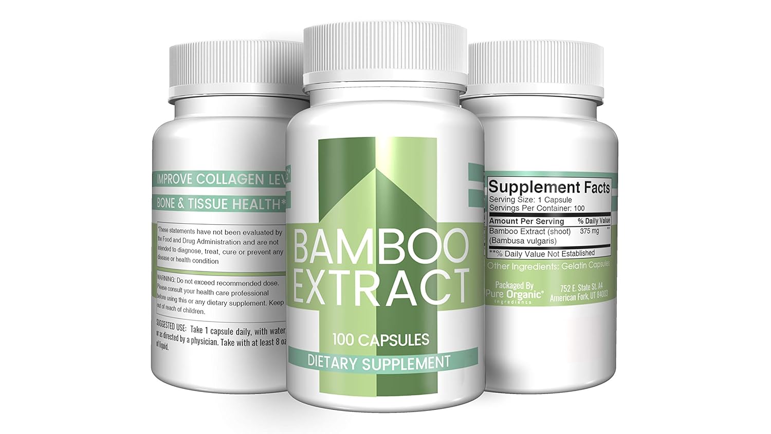 Bamboo Extract (100 Capsules, 375 mg Serving) by Pure Organic ...