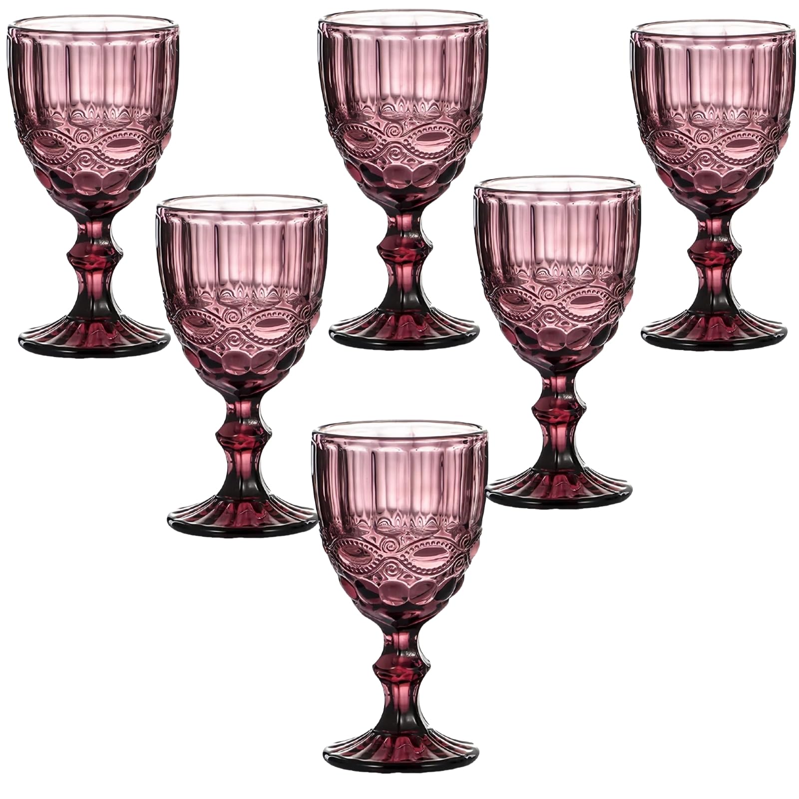 Vintage Wine Glasses Set of 6, 10 Ounces Colored Glass Water Goblets ...