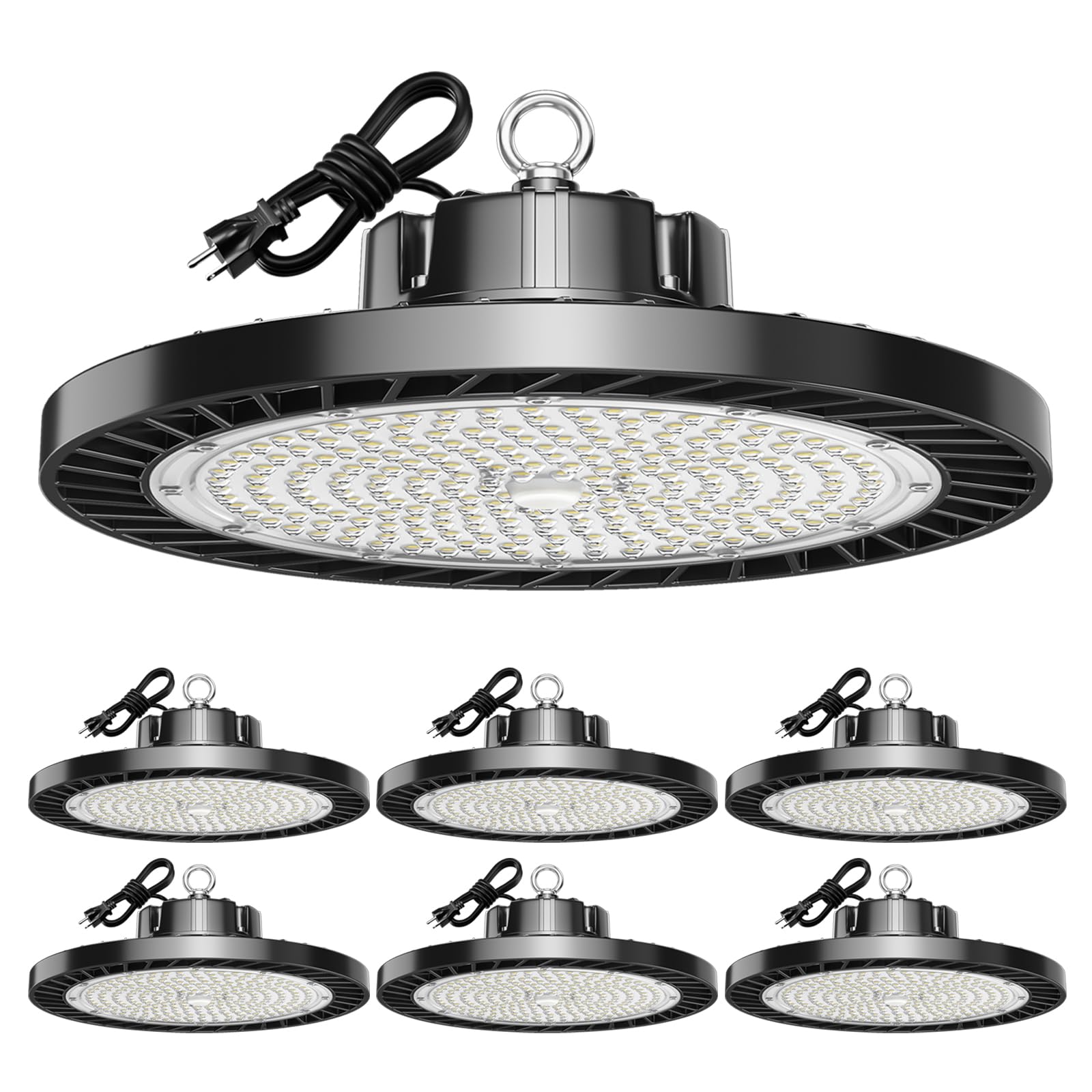 lvsdak UFO LED High Bay Lights 5000K 200W 30000LM 6 Pack with Plug High Bay Led Shop Lights ...