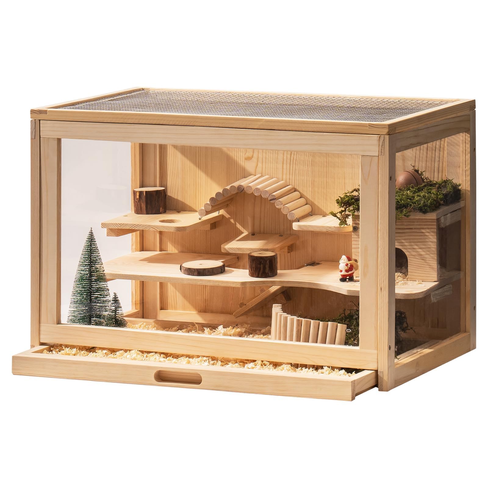 Mewoo Wooden Hamster Cage for Dwarf Hamsters Large Acrylic Hamster Cage ...