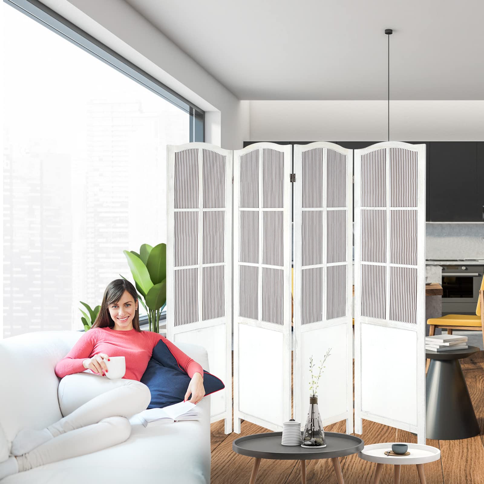 Mua ECOMEX Room Divider 4 Panel, Room Divider with Vertical Striped ...