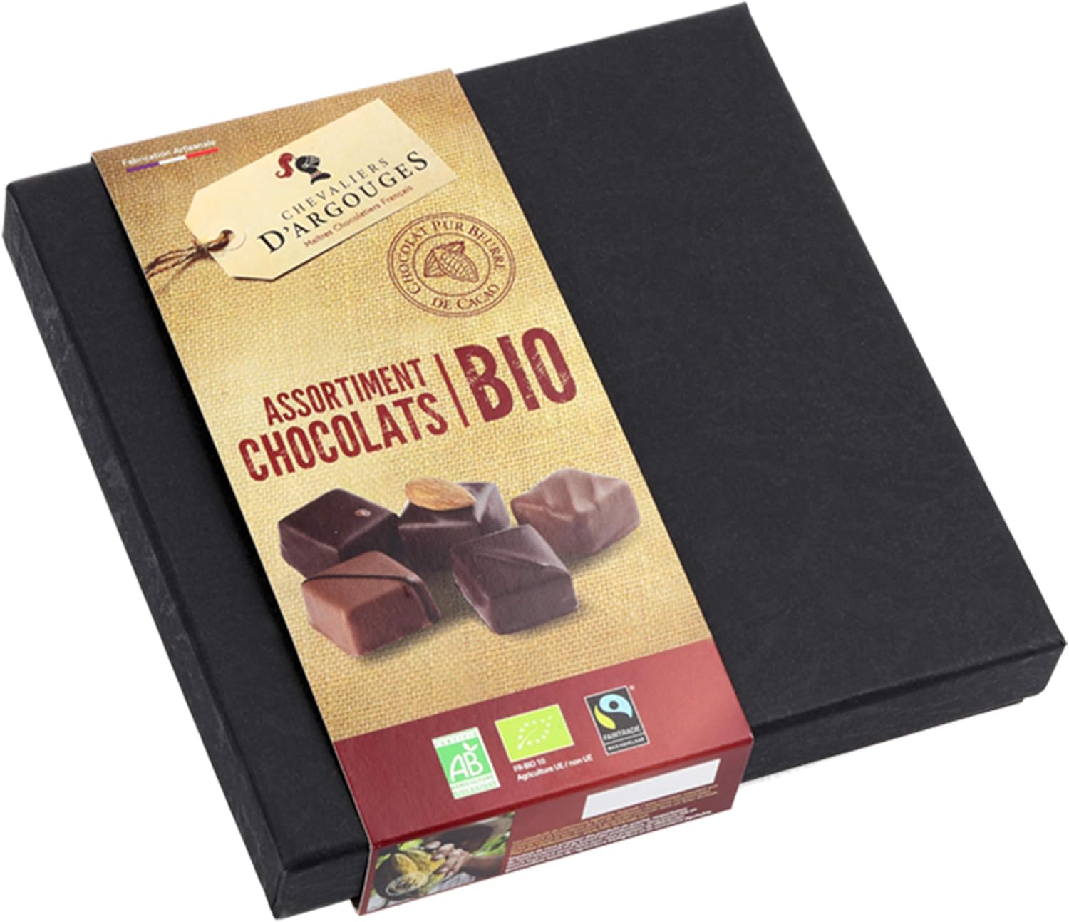 Chevaliers d'Argouges - Assortiment de chocolats noir 72%, lait 37% Bio/Fairtade - Coffret ...