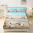 Amazon.com: Beach Bed Sheets Set Twin Fitted Sheets Coastal Nature ...