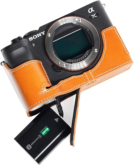 Amazon.com : Handmade Genuine Real Leather Half Camera Case Bag Cover ...