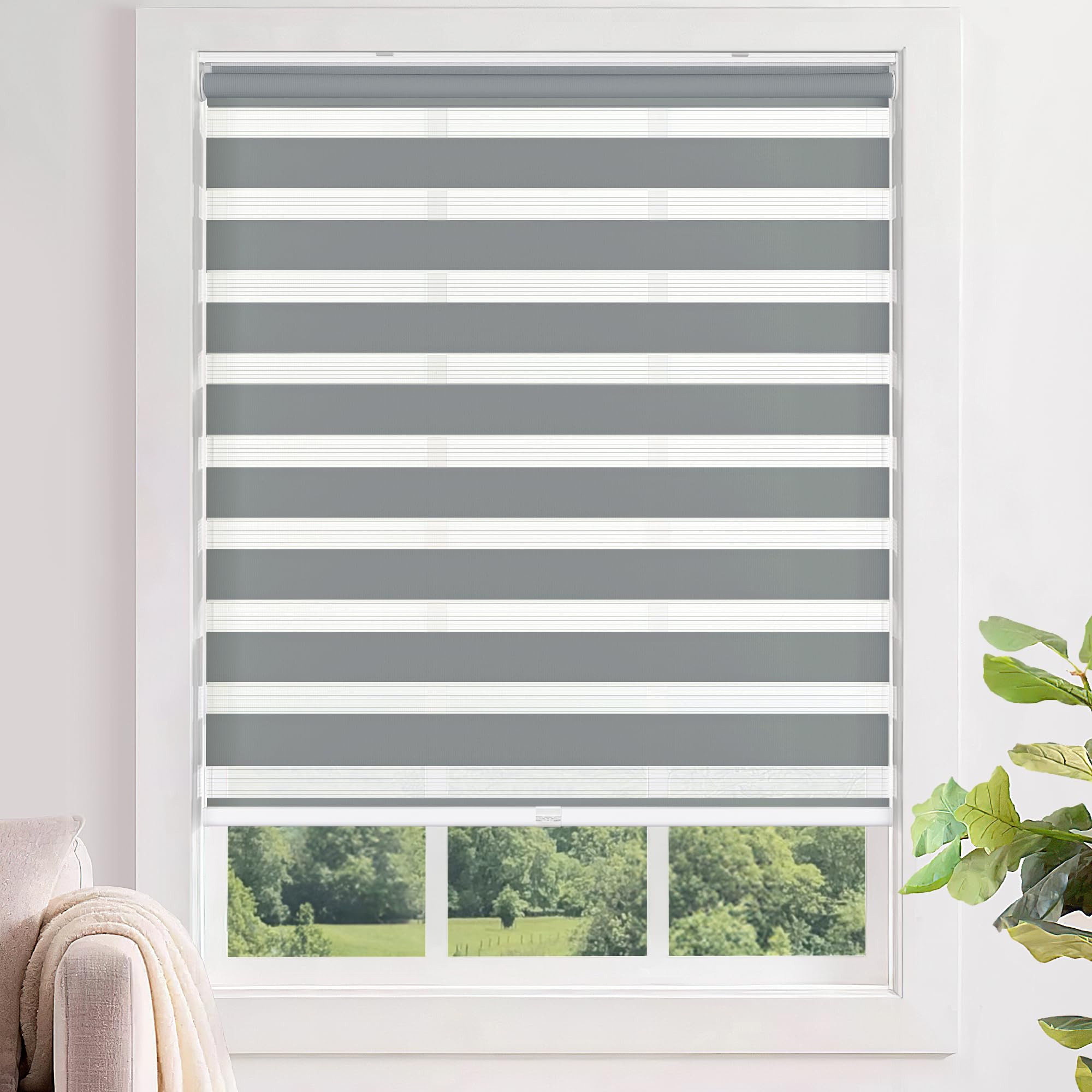 LazBlinds No Tools No Drill Cordless Zebra Blinds for Windows, Dual ...
