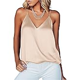 Ekouaer Womens Silk Satin Tank Tops V Neck Casual Cami Sleeveless Camisole Blouses Summer Basic ...