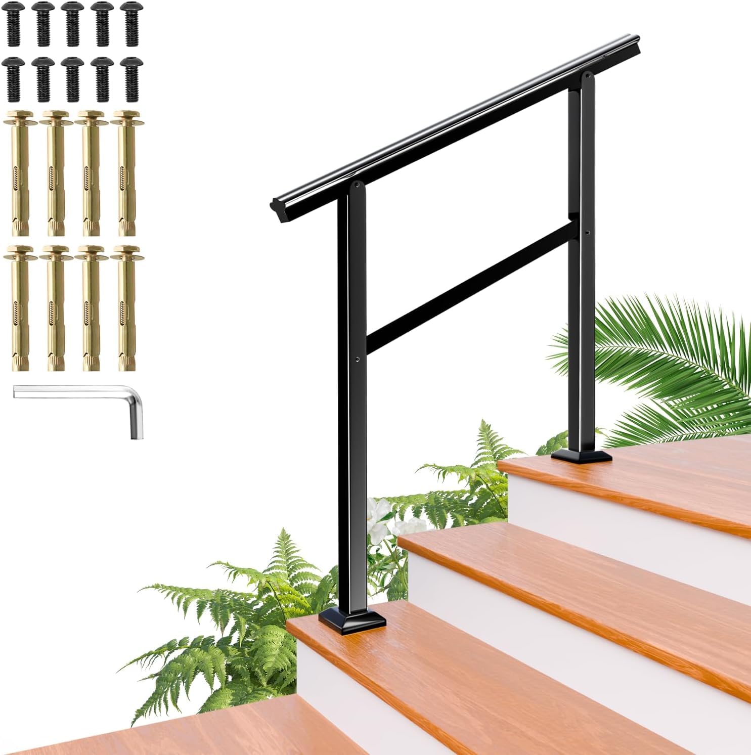 SPACEEUP Hand Rails for Outdoor 3 Steps, Wrought Iron Handrail Fit 1 to ...
