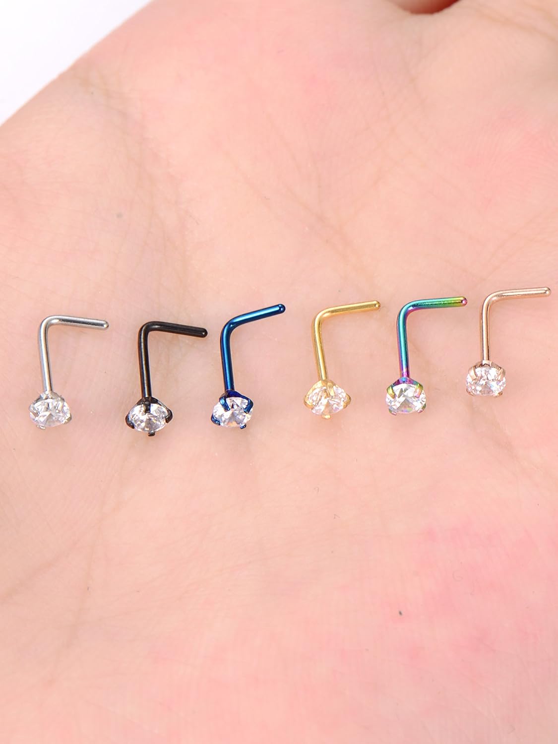 6 Pieces 20 Gauge Curved Nose Stud L Shaped Nose Ring Bend Bar Piercing ...