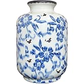 Amazon.com: Blue and White Floral Vase - 7.9" Vintage Ceramic Pottery ...