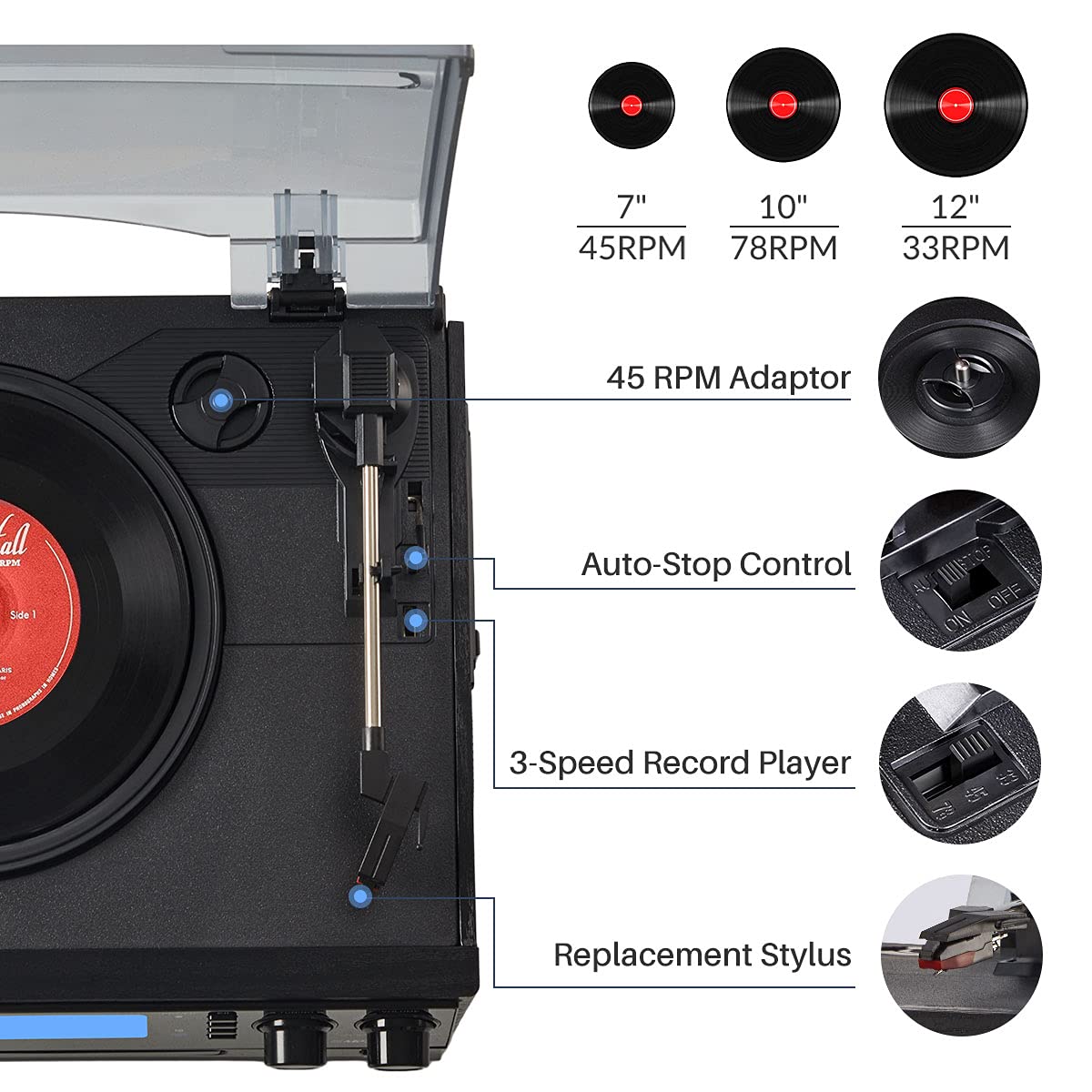 Mua ORCC 10-in-1 Bluetooth Turntable Record Player with Built-in ...