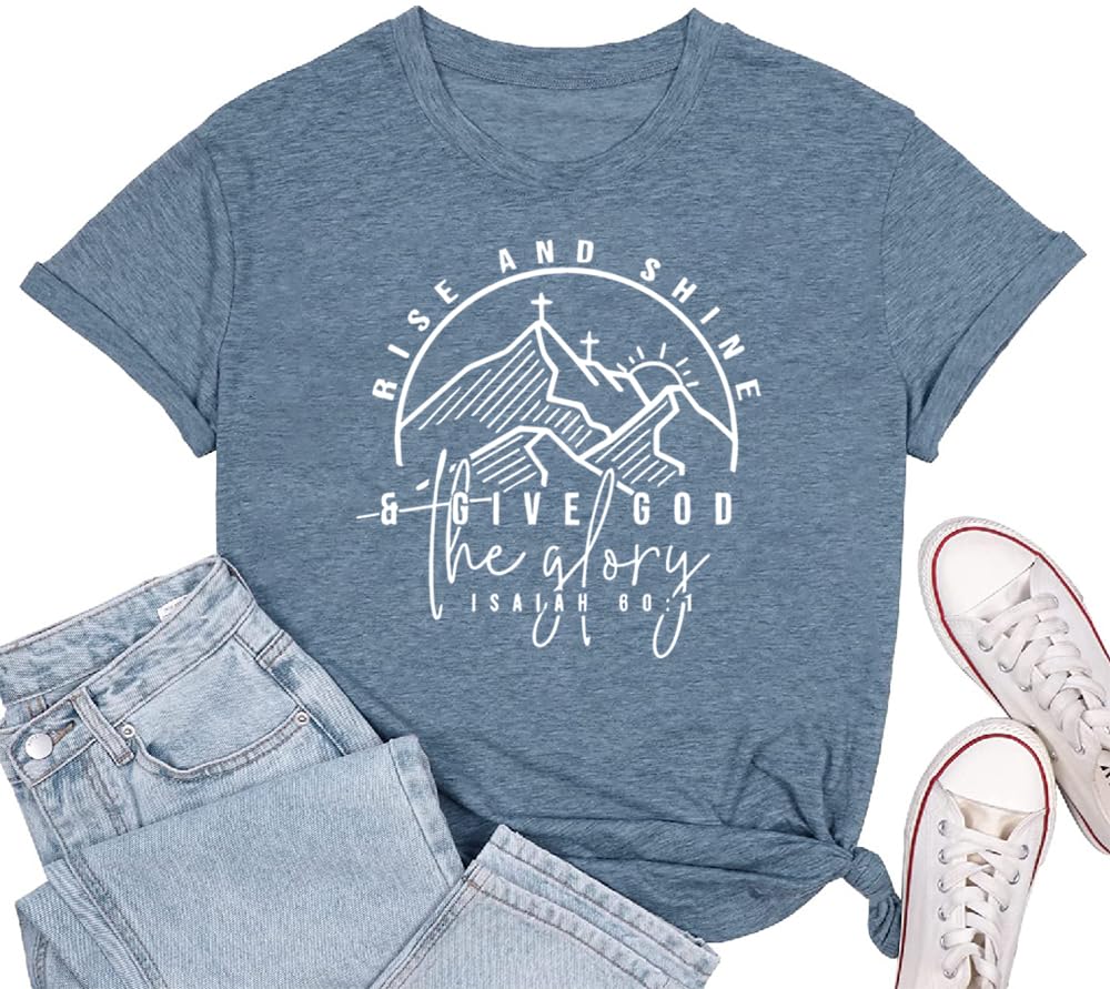 God Shirts for Women Vintage Mountain Graphic Print Give God The Glory ...