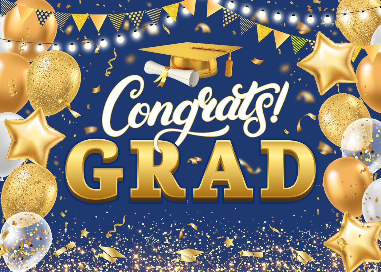 LYWYGG 7x5ft Congrats Grad Bckdrop Congratulations Backdrops Blue and ...