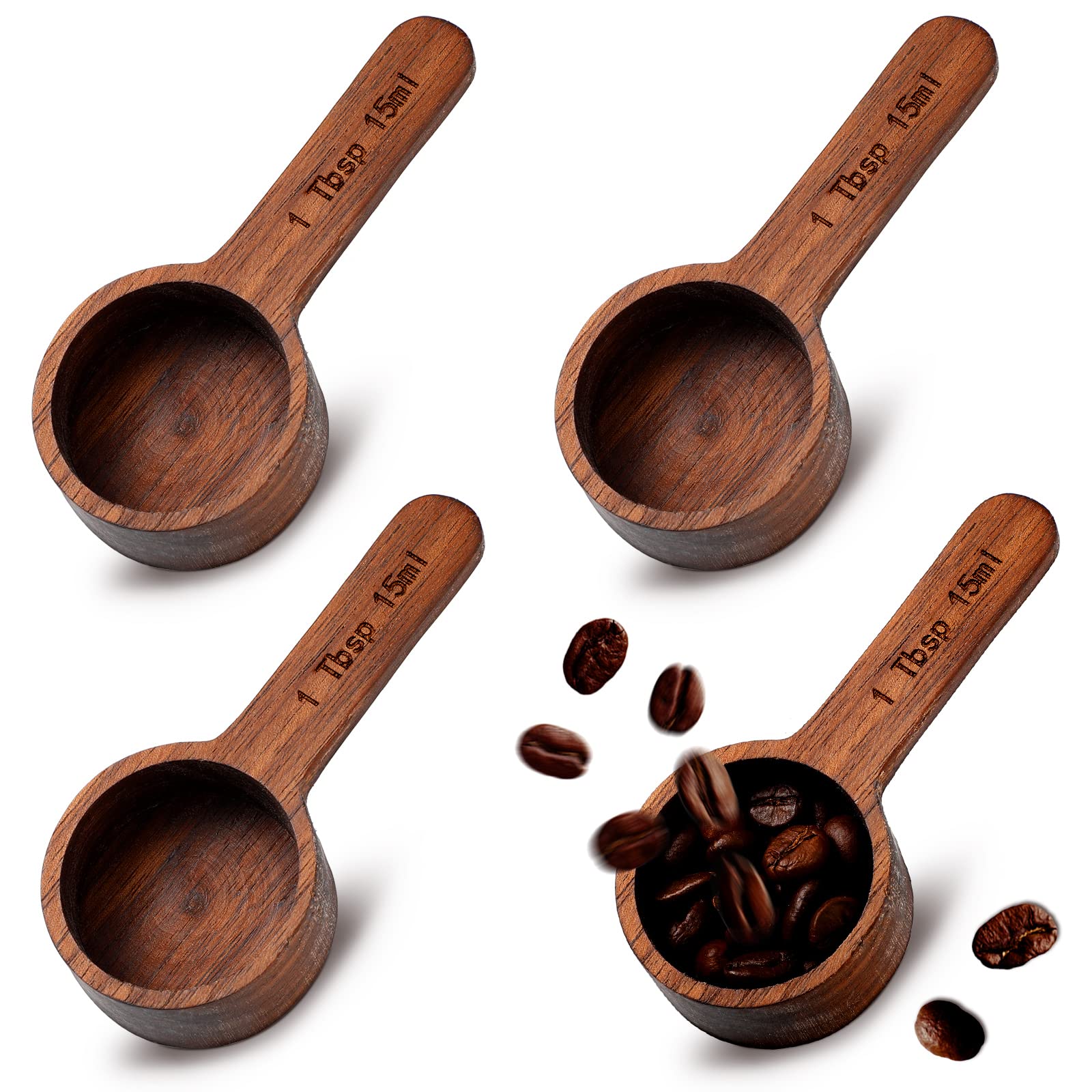 Skyley 4 Pieces Caf Spoon Wooden Coffee Measure Scoop Wooden Table Spoon Caf Ground Wood ...