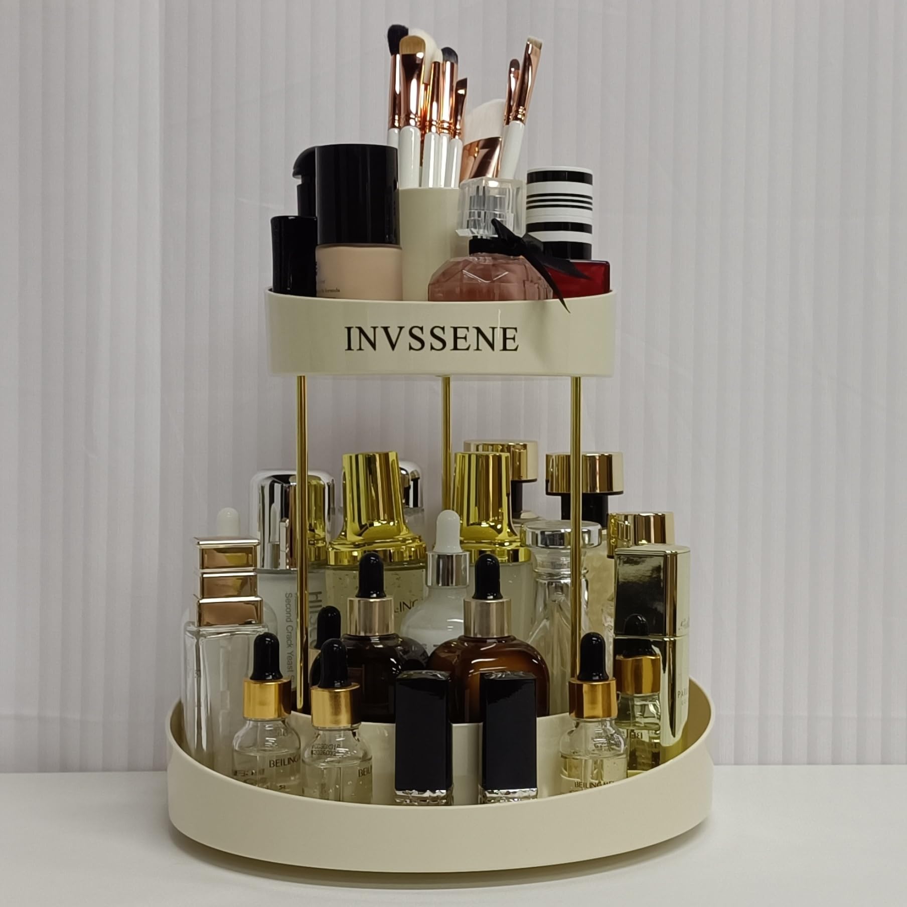 INVSSENE 2 Tiers Rotating Makeup Organizer, Large Makeup Organizer for ...