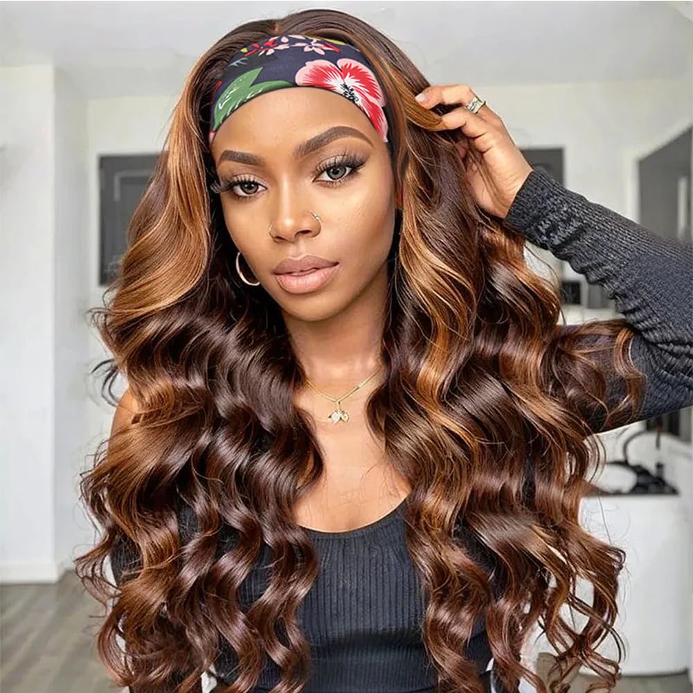 Colorful Queen Headband Wig Brown Highlight Headband Wigs for Black ...