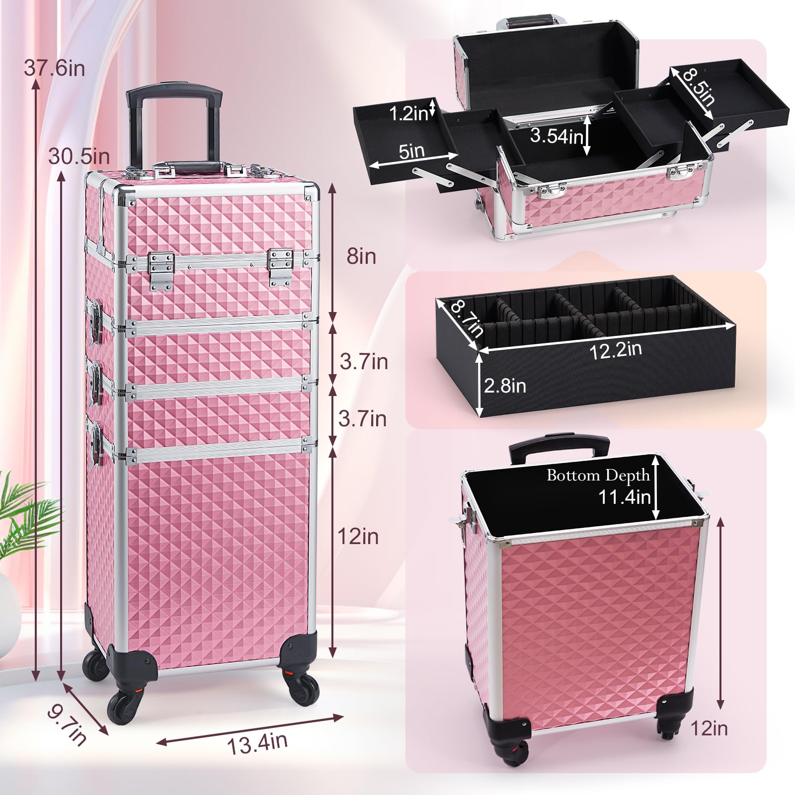 Mua Stagiant Rolling Makeup Train Case Large Storage Cosmetic Trolley 4 ...