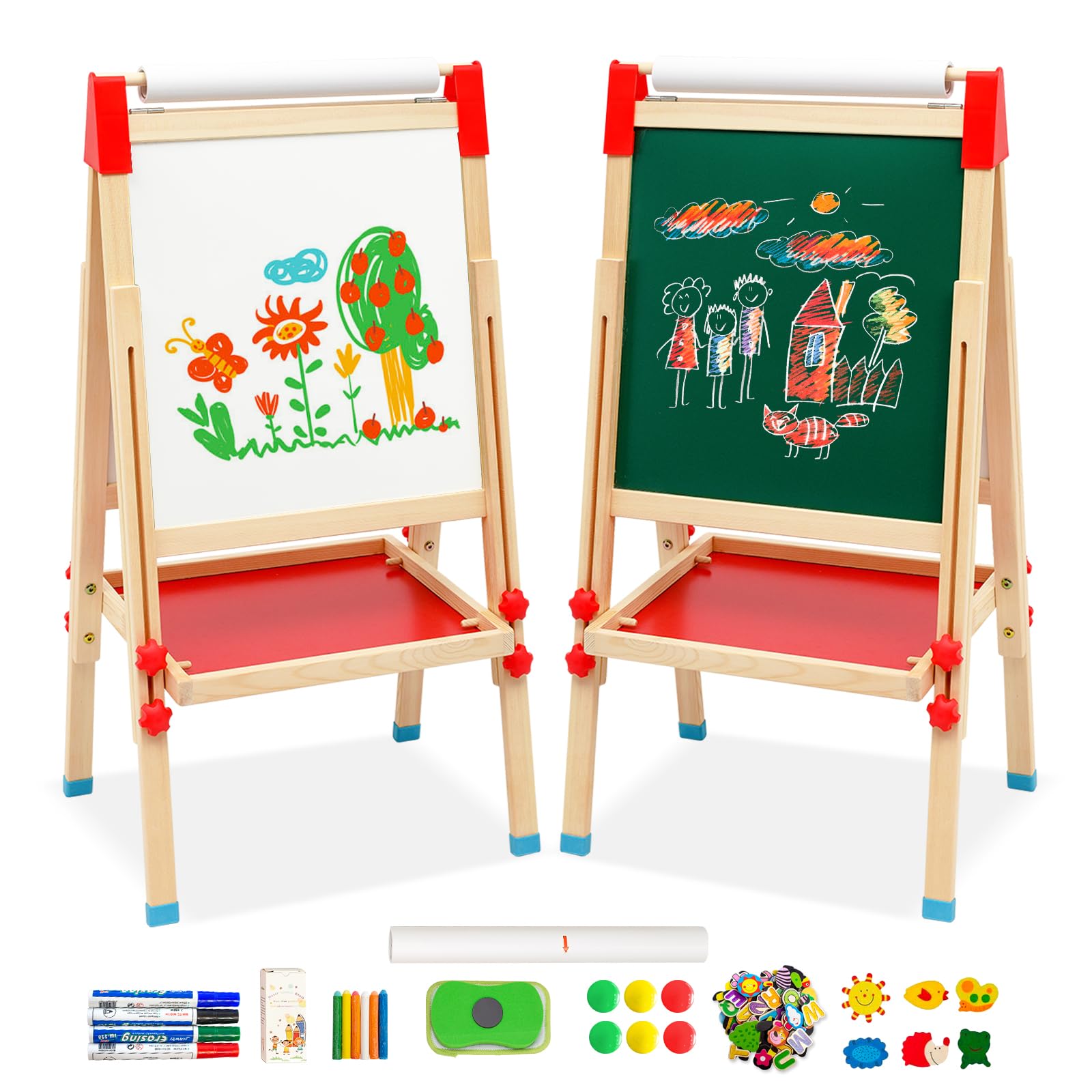 Kids Art Easel with Paper Roll Art Standing Easel Double-Sided ...