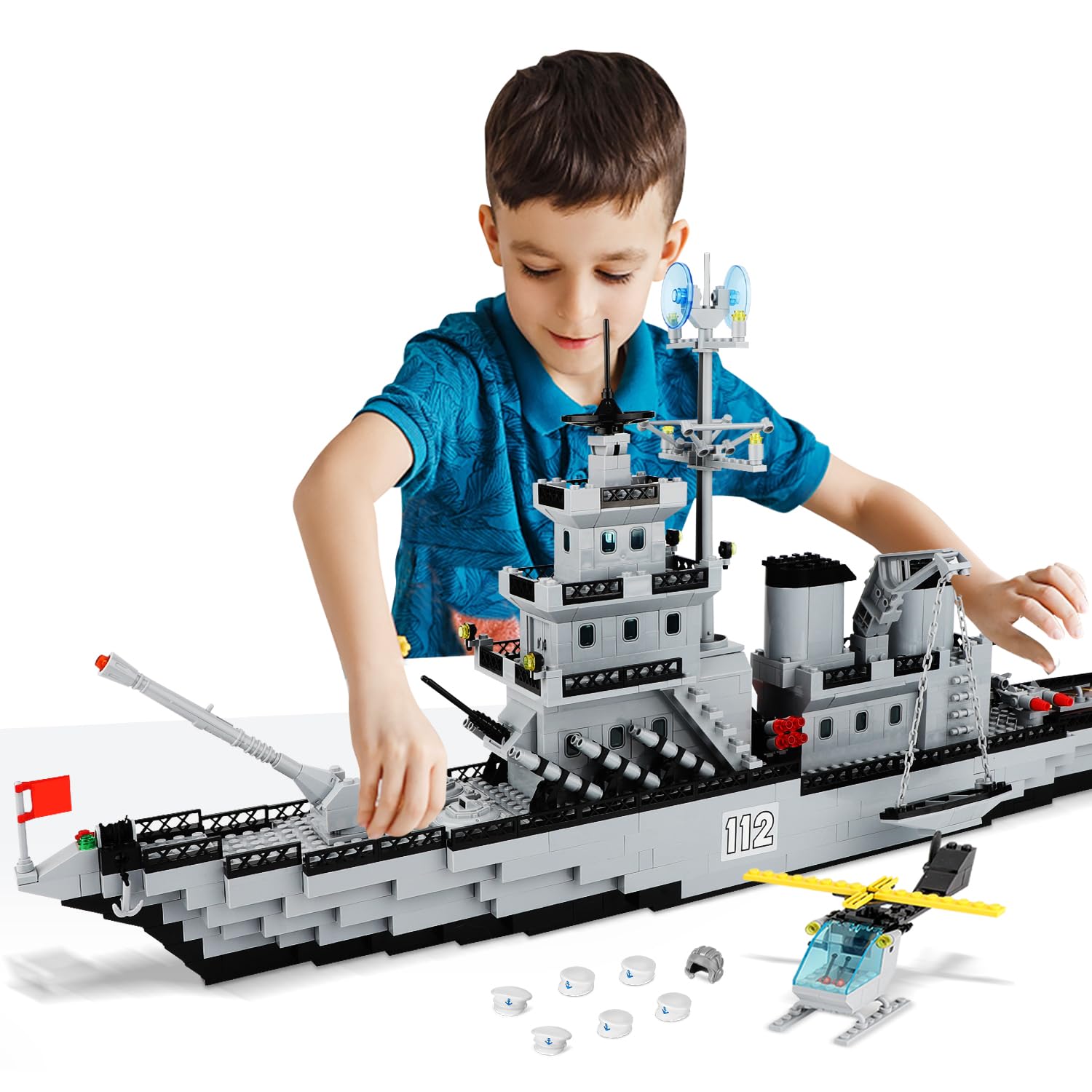 WW2 Military Battleship Building Block Set, Large-SizedCruiser Toy ...
