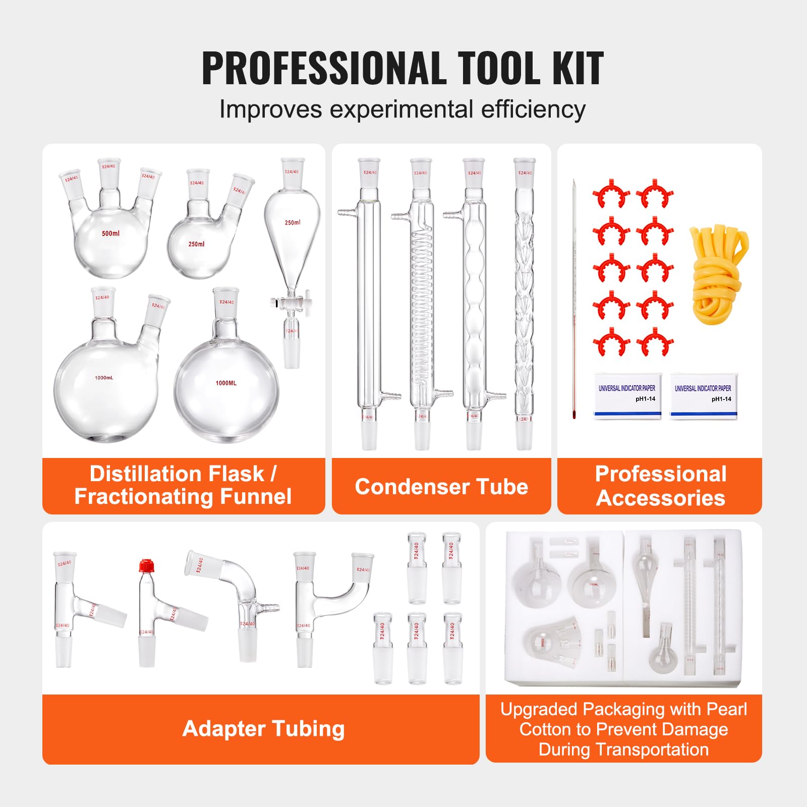 VEVOR New Laboratory Glassware 24/40 Chemistry Glassware 32PCS ...