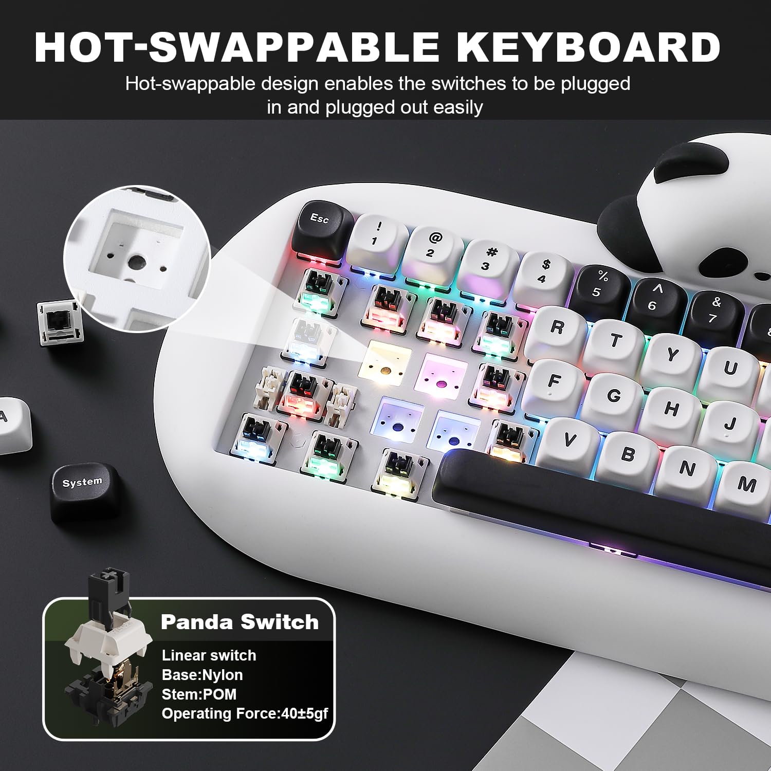 Mua YUNZII C68 Panda Wireless Mechanical Gaming Keyboard, 68 Keys Cute ...