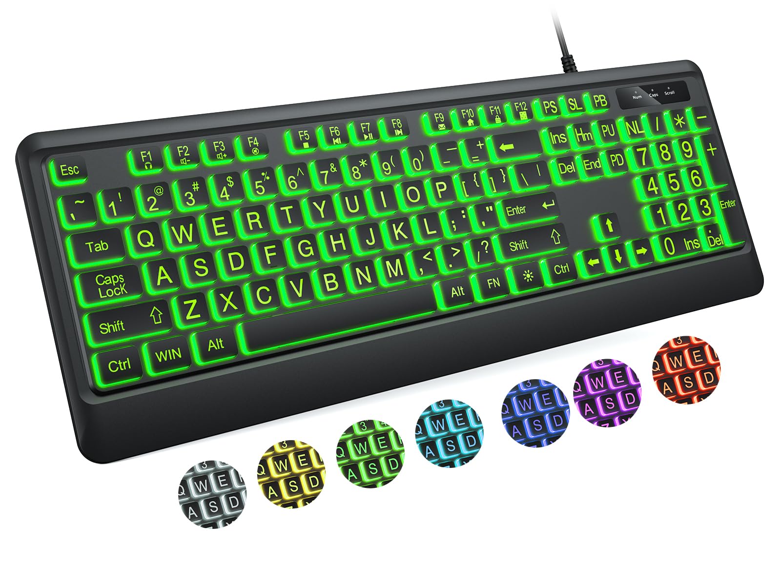 Mua KOPJIPPOM Large Print Keyboard - 7 Interchangeable Backlight Colors ...