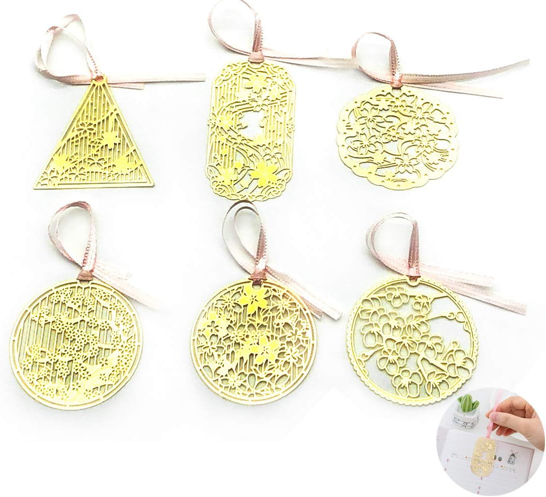 6 Pieces Golden Metal Bookmarks Cherry Blossom Series Vintage Style ...