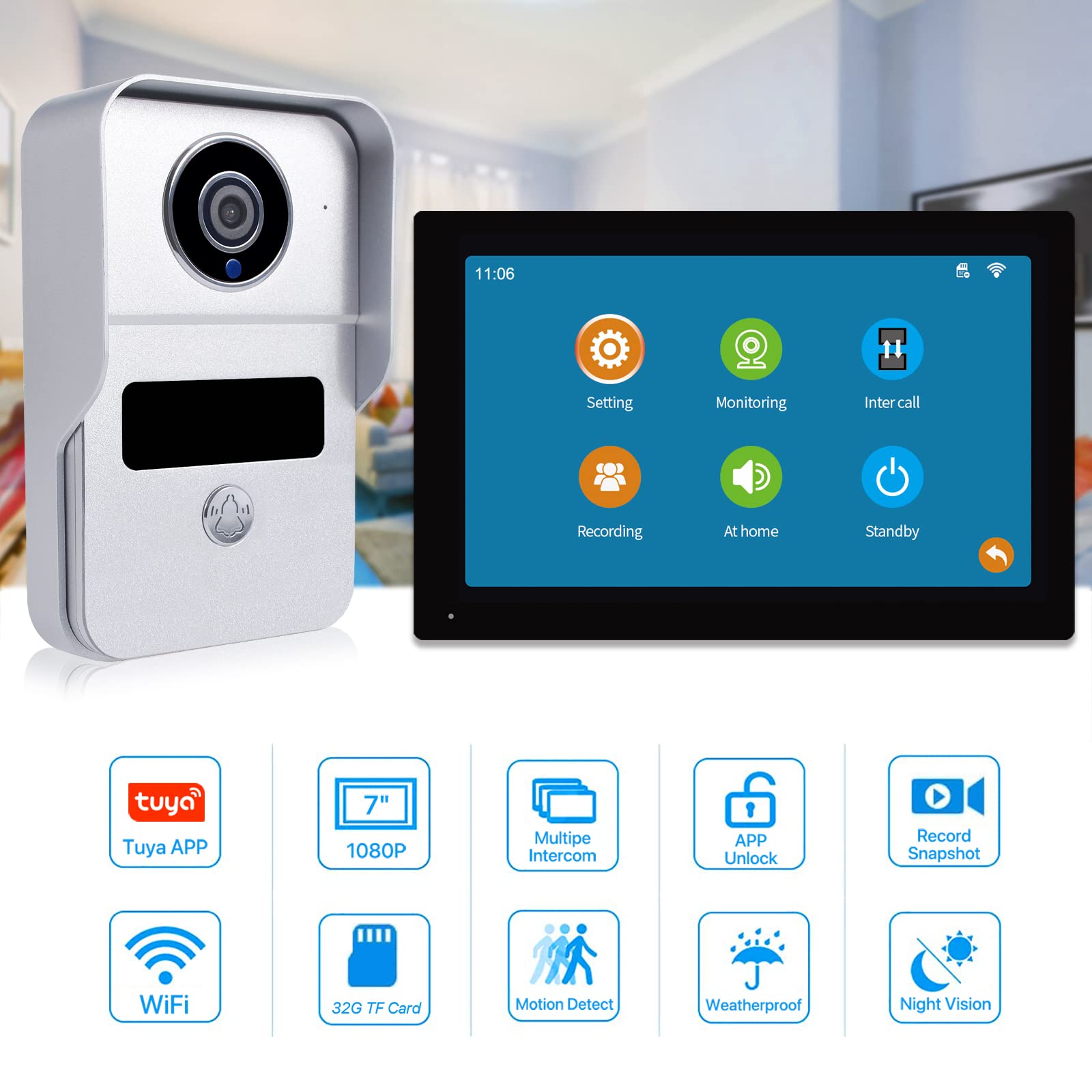 Mua Wireless Video Doorbell Intercom with Monitor System, WiFi Smart ...