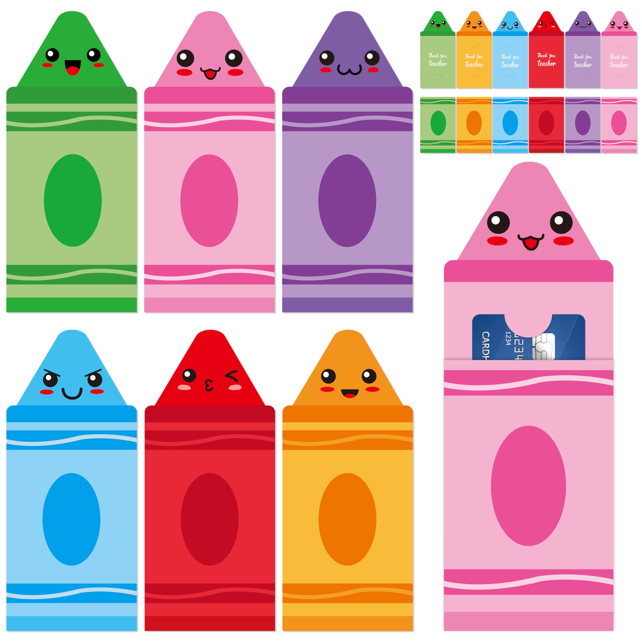 BWkoss Teacher Appreciation Gift Cards Holder- 24Pcs Crayon Theme Money ...