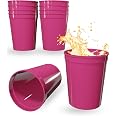 Amazon.com: PartyPrints 10 Pack 16 oz Neon Pink Reusable Blank Plastic ...