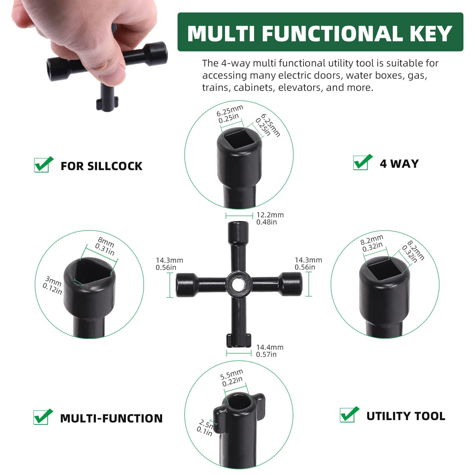 Mua Keadic 2Pcs 16" Water Meter Key Kit Includes 4 Way Triangle Square ...
