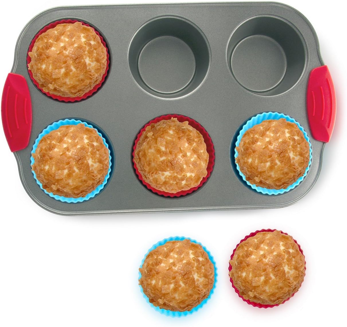 Nonstick Bakeware 6-Cup Muffin Tin with Silicone Cupcake Cases (Set of ...