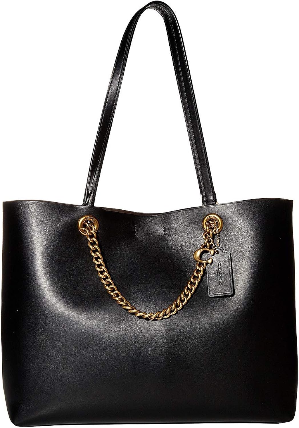 Amazon.com: COACH Signature Chain Convertible Tote Black/Brass One Size ...