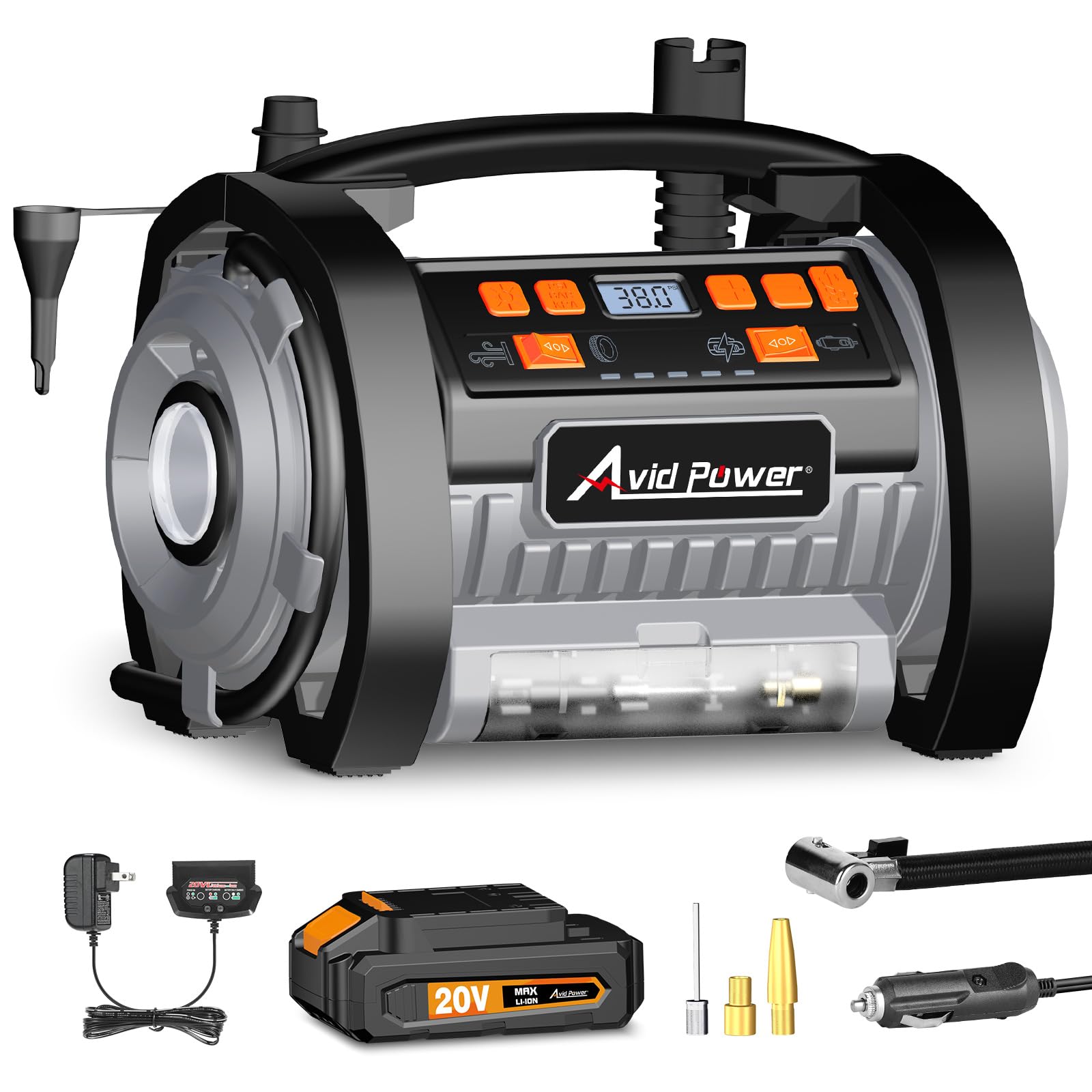 Avid Power Tire Inflator Portable Air Compressor w/ 20V 2000mAh Battery ...