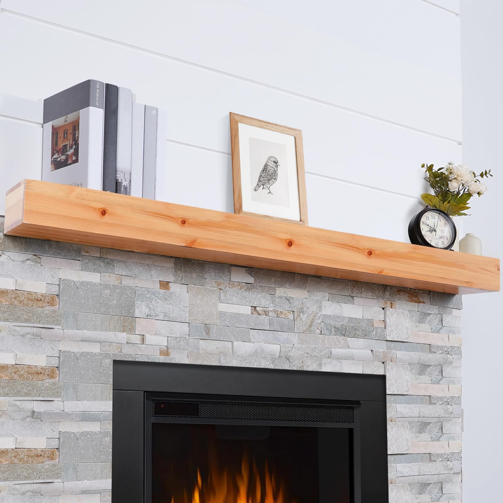 TECANA Fireplace Mantel 72 Inches - Rustic Floating Mantel Shelf ...