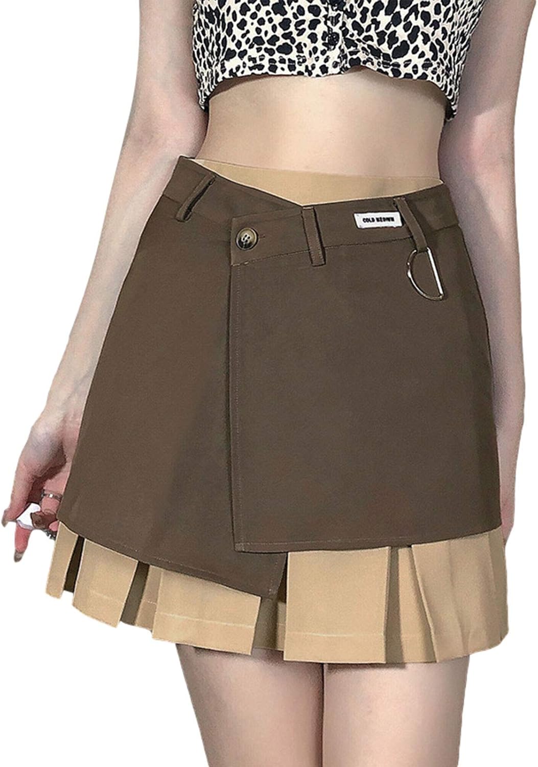 Damen Mini Faltenrock, Elegant Hohe Taille Farbblock Patchwork A-Linie ...