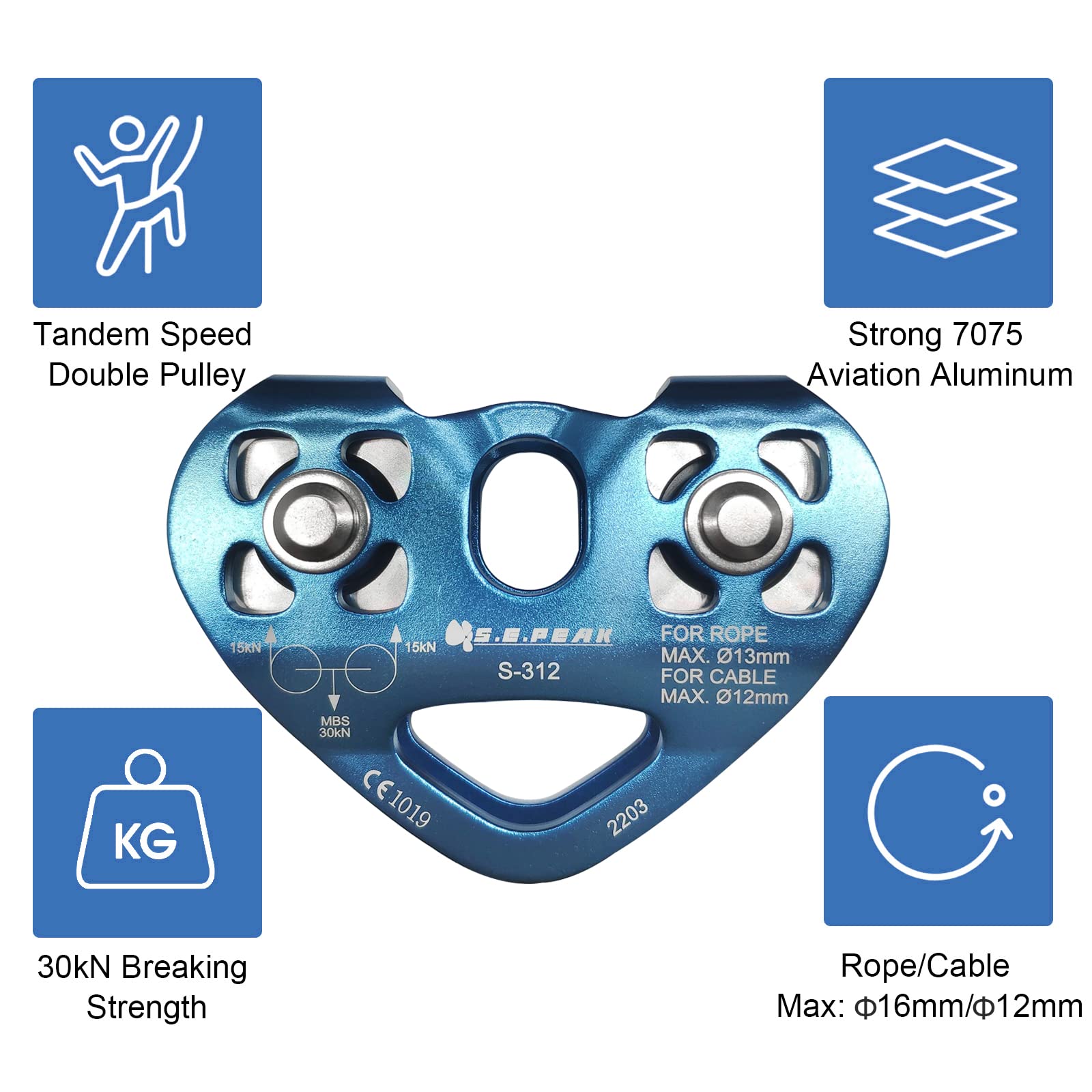 Mua SEPEAK CE 30kN Tandem Speed Double Pulley with 1 Steel 25kN Clip ...