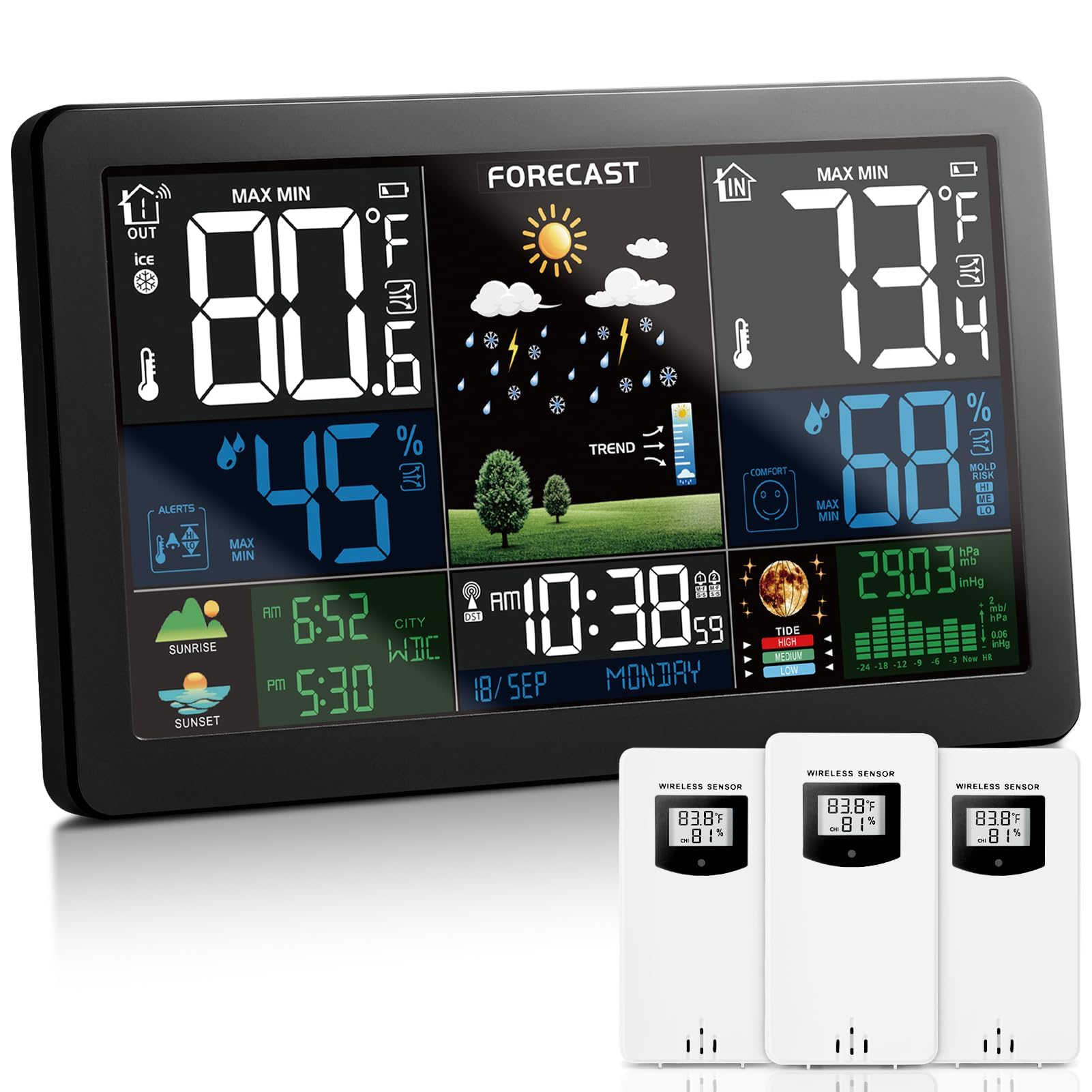 Weather Station Wireless Indoor Outdoor Thermometer with 3 Remote ...
