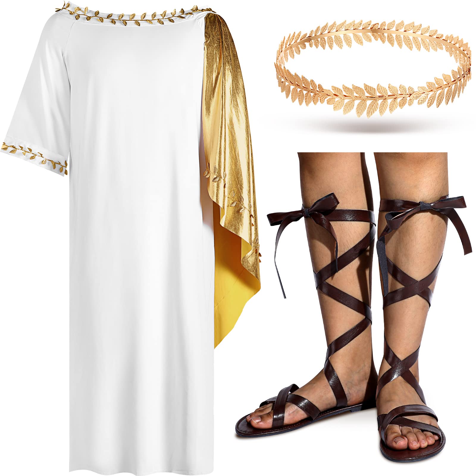 3 Pcs Greek God Toga Costume Set, Gold Laurel Leaf Crown Headband Roman ...