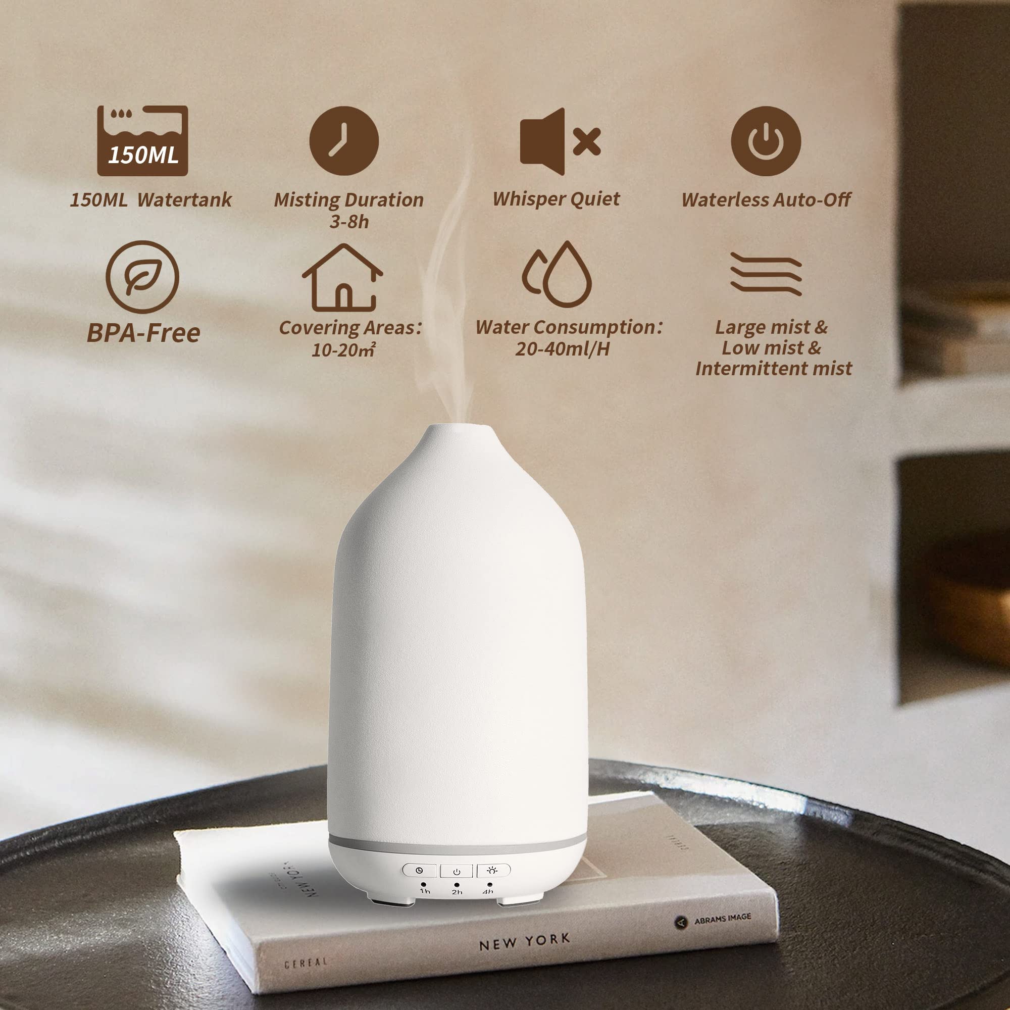 MEDELIKE Ceramic Diffuse, Stone Essential Oil Diffuser, Ultrasonic ...