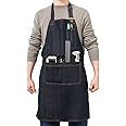 Amazon.com: QWORK Heavy Duty Denim Work Apron With Pockets, Adjustable ...