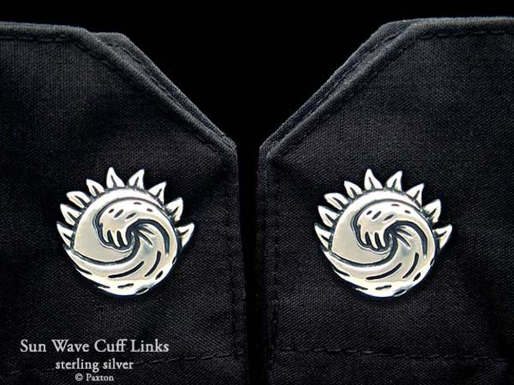 Amazon.com: Sun Wave Cuff Links in Solid Sterling Silver Hand Carved ...