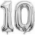 Amazon.com: Silver 10 Number Balloons, 40 Inch Giant Number 10 Balloons ...